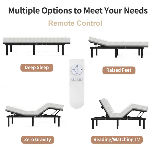 Alwyn Home Zero-Clearance Adjustable Bed Base Frame Queen Size Zero Gravity Bed Frame | Wayfair